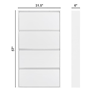 GREATMEET Metal Shoe Cabinet with 4 Flip Drawers, Wall Mount Metal Shoe Organizer for Entryway, 4 Layers Steel Shoe Rack Cabinet, Shoes Cabinet Storage Entryway(White, 4 FILP Drawers)