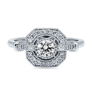 BERRICLE Sterling Silver Art Deco Cubic Zirconia CZ Fashion Ring for Women, Rhodium Plated Size 6