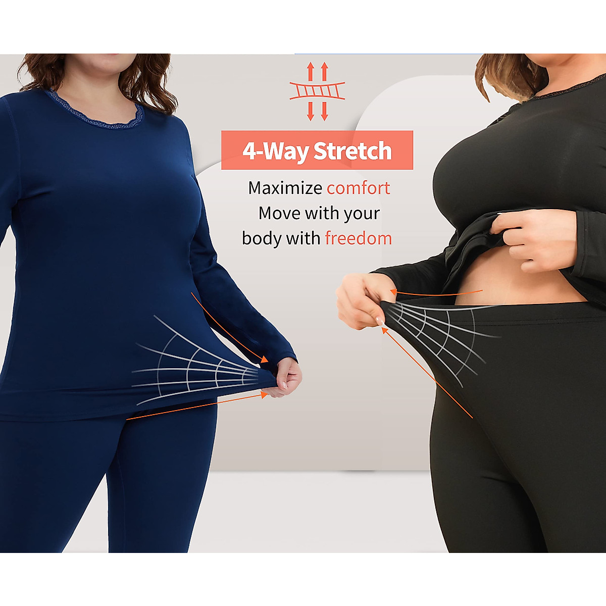 COOTRY Plus Size Thermal Underwear for Women Long Johns Fleece Lined Base Layer Sets Set - Lace Black 3XL
