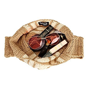 So'each Women's Handmade Circular Stripe Color Blocking knitting Tote Shoulder Bag Khaki