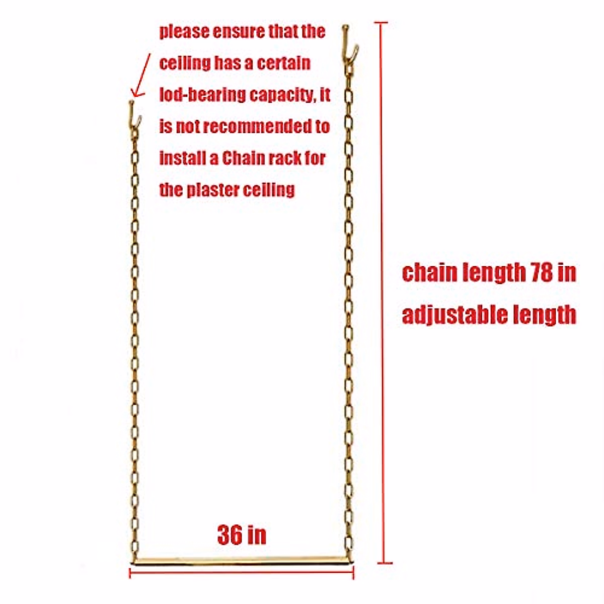 Ethemiable 2 Pcs Creative Adjustable Height Clothing Storage Chain Garment Rack, Wedding Dress Hanging Rack, Boutique Clothes Store Display Shelf, Bathroom Organization Towel Rack (Gold, 36" L)