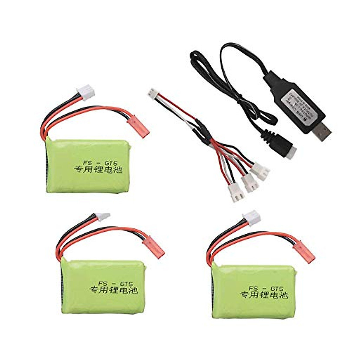 High-performance battery backup 3pcs 7.4V 1500mAh Rechargeable Remote Control Lithium Battery Transmitter Battery for FS-GT5 RC Models Parts Toys Battery-2pcs and Cable ( Color : 3pcs and Cable )