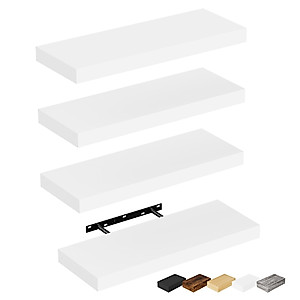 Bellsal Floating Shelves for Wall, White Engineered Wood Wall Shelf Set of 4, 16" Wall Mounted Floating Shelf for Kitchen, Living Room, Bedroom, Bathroom Storage, Book Shelf for Wall Home Decor