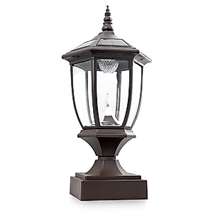 iGlow Brown Outdoor Solar Post Light Lamp Lantern Fixture w/ 3 Bright White SMD LED w/Dual Bases (6x6 and Hexagonal) Deck Cap Square Fence Garden Landscape Path PVC Vinyl Dual Purpose