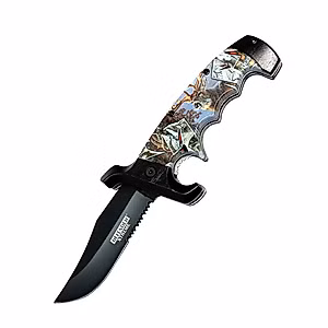 Defender-Xtreme 9" Stag Hunt Handle Open Folding Pocket Knife With Belt Clip Outdoor Survival Hunting Knife for Camping by Survival Steel