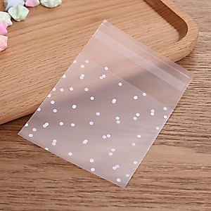 Hustar 200 Pcs White Polka Dot Self Sealing Cello Cellophane Bags Bakery Candle Soap Cookies Poly Bags 8x10cm