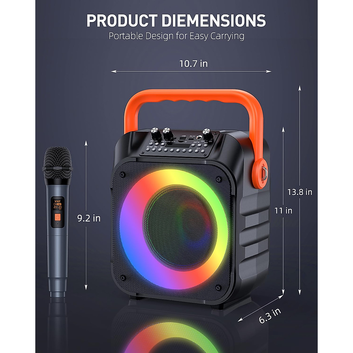 Karaoke Machine with Two Wireless Microphones, Portable Karaoke Machine for Adults & Kids, Karaoke Microphone with PA System, LED Lights, Karaoke Speaker Supports for TF Card/USB, AUX In, FM, REC,TWS