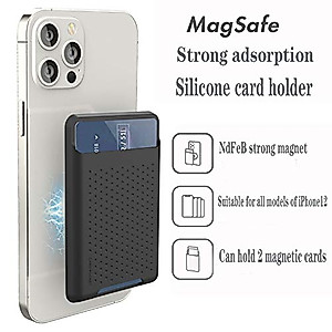 BIAJIYA Card Holder for Back of Phone for MagSafe Magnetic Silicone Wallet Compatible with iPhone 14/13/12/12 Pro/ 12 Mini/ 12 Pro Max Black