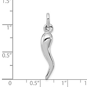 Solid 925 Sterling Silver Pendant Italian Horn Chilli Pepper Charm (30mm x 6mm)