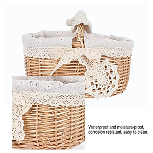 generic Wicker Woven Basket Multipurpose Basket with Handle Linen Cotton Cloth Lining for Storage and Decorations