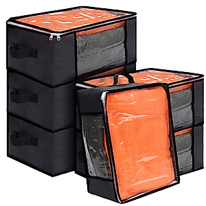 6 Pcs Clear Zippered Storage Bags Plastic Clothes Containers Fabric Blanket Organizer Large Storage Bins with Handles for Bedding Sheets Closet Blankets Toys (Gray, 16 x 12 x 8 Inch)