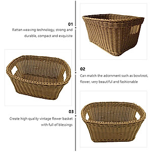 Cabilock Woven Storage Basket Large Storage Container with Handles Rustic Decorative Rattan Storage Basket for Laundry Bedroom Bathroom (Bottom 11.8x7.9x7.9 inch)