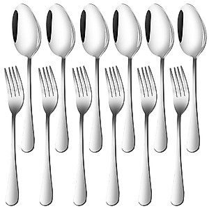 12 Piece Silverware Set, findTop Stainless Steel Dinner Forks and Spoons, Heavy-duty Forks and Spoons Cutlery Set (8 Inches)