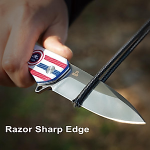 JIN Pocket Knife for Men, Folding Knife EDC, Captain Pocket Knife with Clip, Sharp Knives with Blue 3.5" D2 Blade, DIY Knife Kit, Christmas Gift For Men