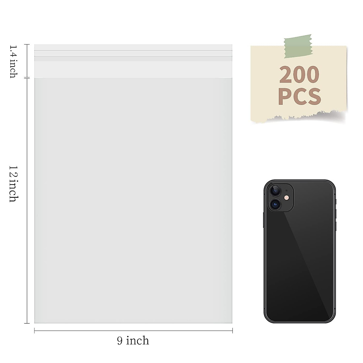 Nistar 200 Count 9x 12Inch Self Seal Clear Cello Cellophane Bags Resealable Plastic Apparel Bags Perfect for Packaging Clothing, T-Shirt, Brochure, Photo, Prints, Envelopes Pictures, Handicraft Gift