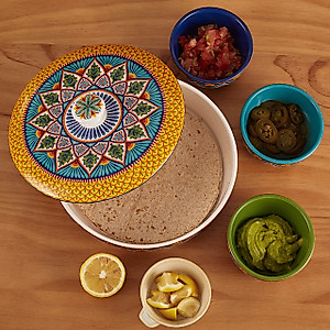 Bico Havana Ceramic 8.8 inch Tortilla Warmer, Tortilla Server with Lid, Taco Holder for Mexican Fiesta Party, Taco Tuesday, Microwave and Dishwasher Safe