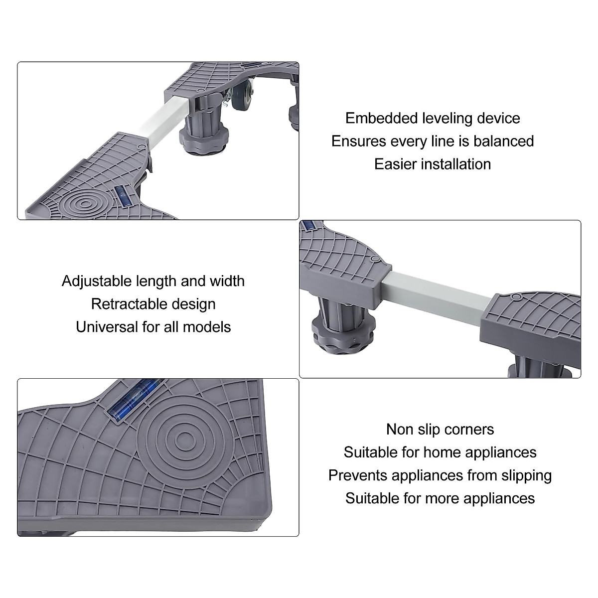 SIXRUN Mobile Fridge Stand Base Iron Alloy Adjustable Dolly Washing Machine Stand with Brake Balance Angle Leveling Measurement for Furniture Appliances Mobile Fridge Stand Base