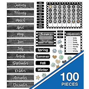 Schoolgirl Style Simply Stylish Bulletin Board Set―Calendar, Monthly Headers, Days of the Week, Seasons, Weather, Special Occasions, Birthdays (100 pc)