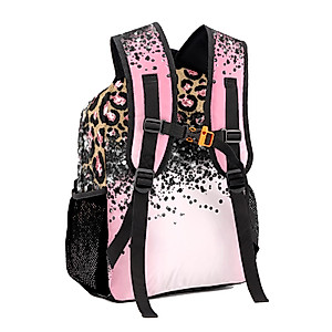 Liveweike Pink Leopard Print Personalized Kids Backpack with Name Teen Girl Boy Primary School Travel Bag