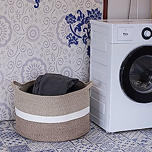 Extra Large Storage Basket, Woven Cotton Rope Blanket Basket for Nursery and Home, Fabric Laundry Basket with Handles for Living Room, Laundry Room, Kids Room and Bedroom, Mixed Brown