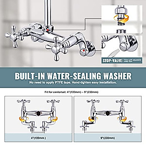iVIGA 26" Height Commercial Kitchen Faucet Wall Mount with Pre-Rinse Sprayer, 4" to 9" Adjustable Center with Humanized Handle Design & 10" Add-on Swing Spout Faucet & Coiled Spring Pull Down Spray