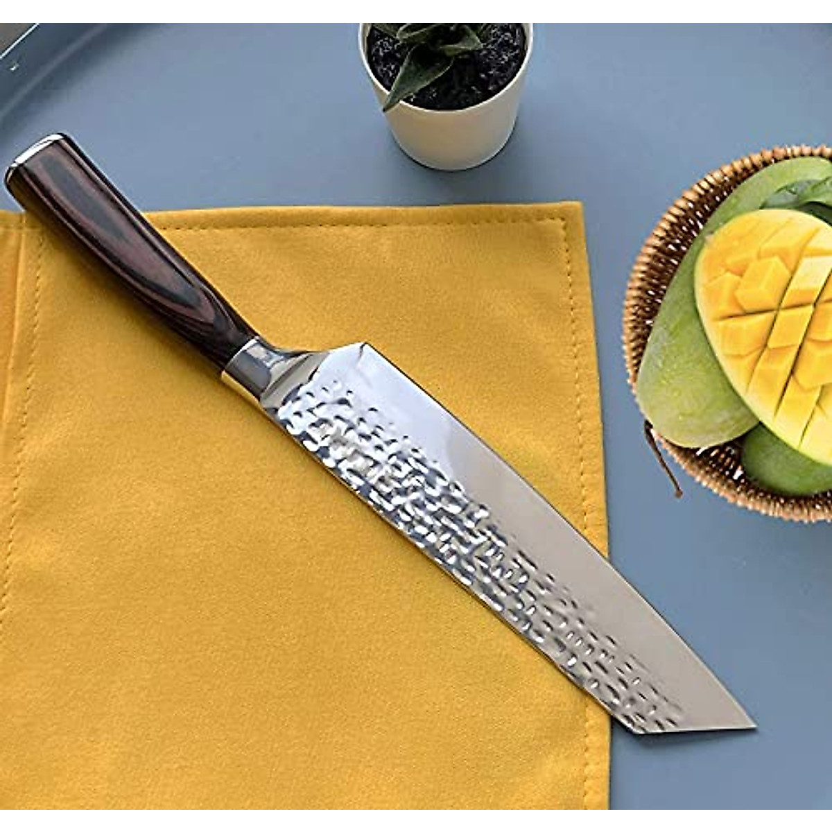 Kitory Kiritsuke Chef Knife 8" Japanese Knife for Smoothly cutting Multi-Use Kitchen Knife for Cutting Meat and Vegetables - Ergonomic PakkaWood Handle - Exquisite Hammered Finish Non-Slip Texture
