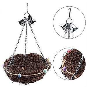 Birds Nest, 2 Sizes Rattan Birds Parrot Straw Nest Swing Hanging Toy with Bells Toys(27 * 12cm)