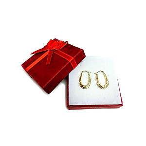 10k Yellow Gold Shiny Swirl Design Oval Hoop Earrings, Length 20mm