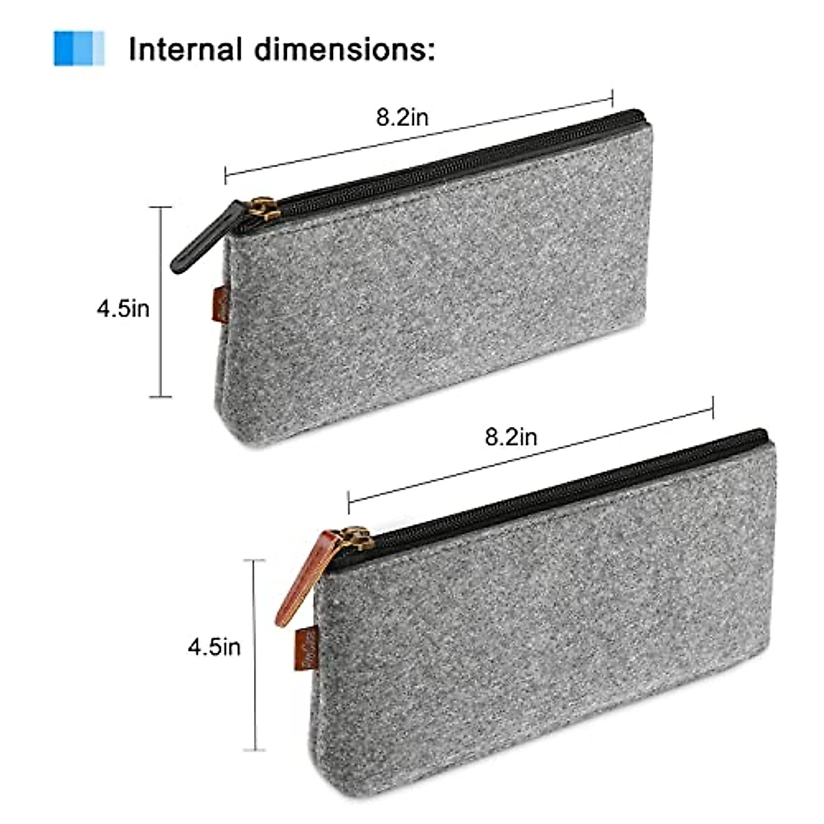 ProCase Pencil Bag Pen Case, Felt Students Stationery Pouch Zipper Bag for Pens, Pencils, Highlighters, Gel Pen, Markers, Eraser and Other School Supplies -2 Pack, Grey