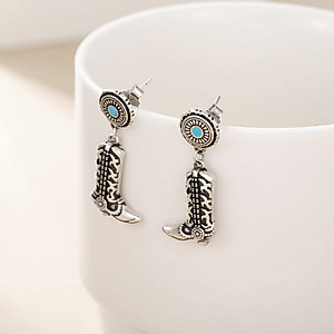 Cow Boot Earrings 925 Sterling Silver Cow Texas Boots Dangle Drop Earrings Country Western Jewelry for Women