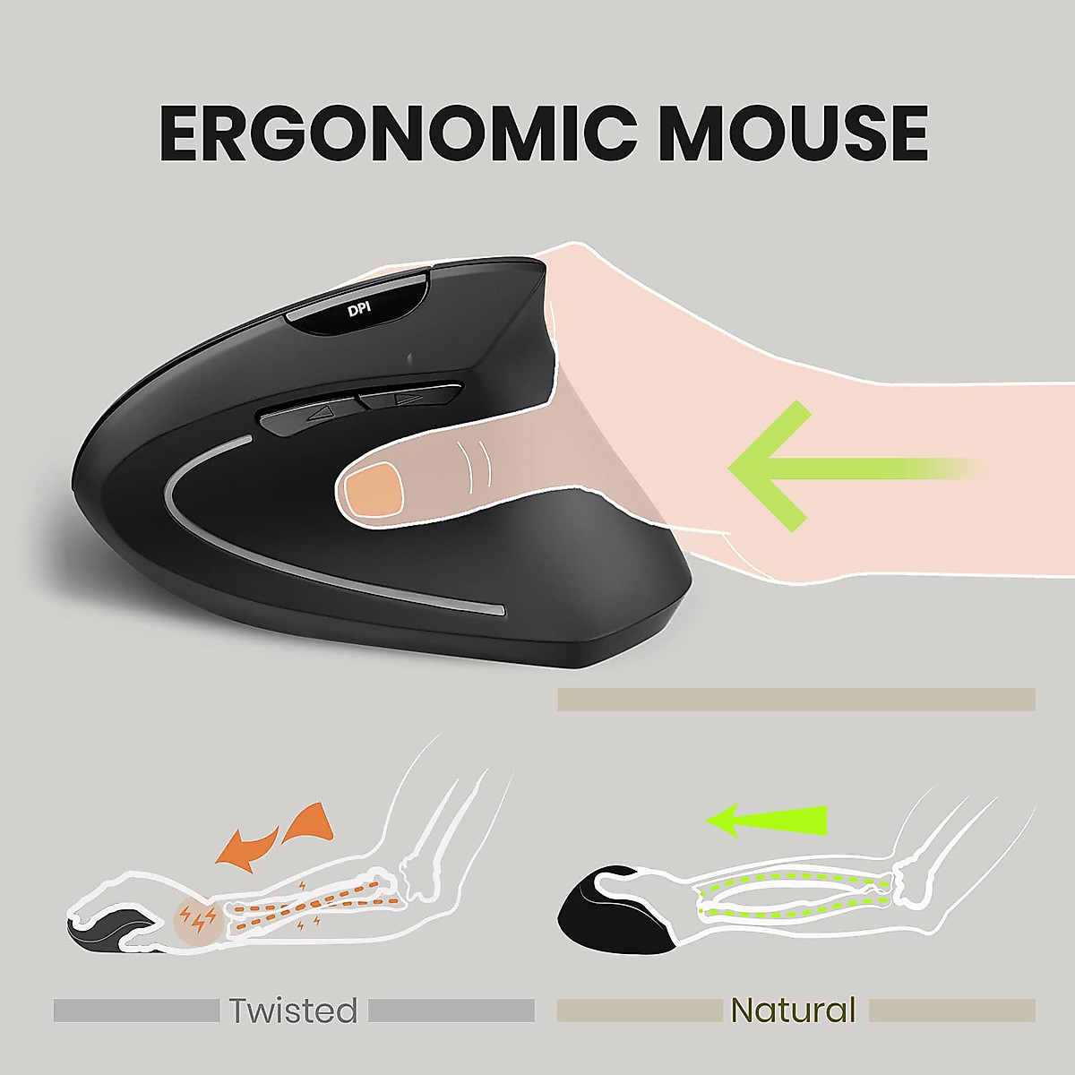 Perixx PERIMICE-713 Wireless Ergonomic Vertical Mouse - 800/1200/1600 DPI - Right Handed - Recommended with RSI User