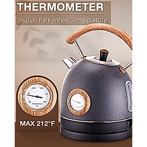 Electric Kettle - 1.7L Retro Tea Kettles for Boiling Water, Nature Stone Finish SMOLON Hot Water Boiler Teapot with Wood Pattern Handle, Food Grade Stainless Steel, Temperature Control, Auto Shut-off