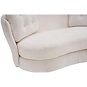 RENDGO Velvet Loveseat Sofa, 64.2'' Mid Modern Small Love Seats with 2 Pillows & Golden Legs Comfy Couch for Living Room, Upholstered 2 Seater Sofa for Small Apartment (White)