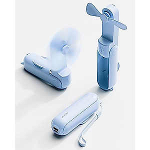 Gaiatop Portable Handheld Fan, Foldable Small Fan, Mini Hand Held Fan with USB Rechargeable 2000mAh Battery, Eyelash Fan for Girls, Travel For Women, Outdoor (Sky Blue)