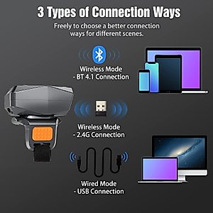 Eyoyo 2D Bluetooth Ring Barcode Scanner,Wearable Wrist Finger Wireless Scanner, Left/Right-Hand Operation,1D QR PDF417 Data Matrix Reader for iPhone, Android, Windows,Mac OS