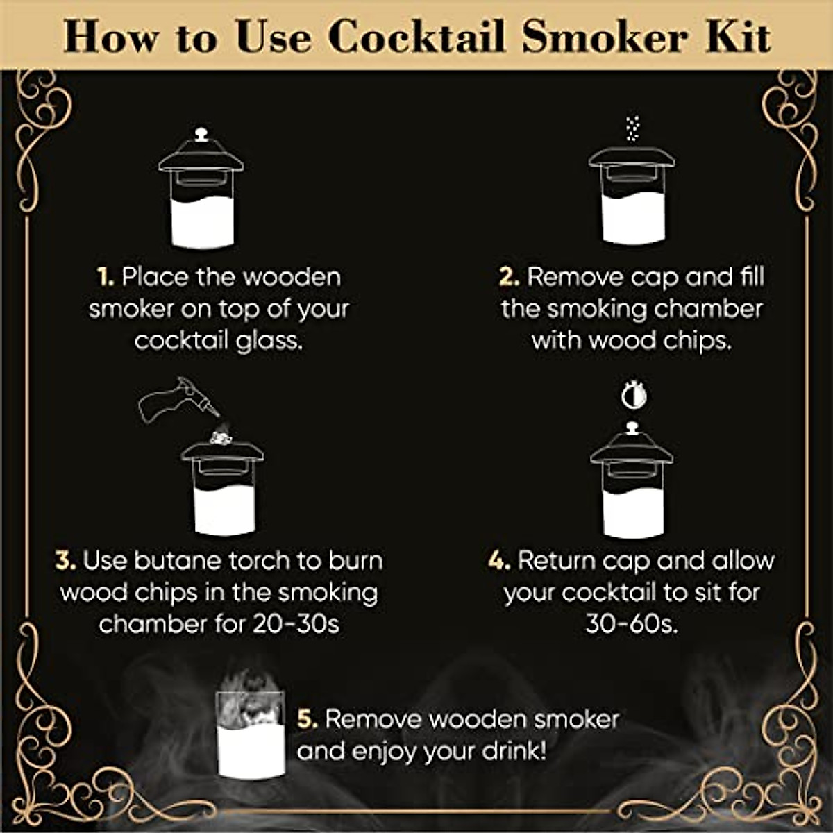 Cocktail Smoker Kit with Torch - Wood Chips, Ice Stones & Torch for Smoke Infused Whiskey Making - Gifts for Men Who Have Everything - Bartender Mixology Accessories Gift Set (Butane Not Included)