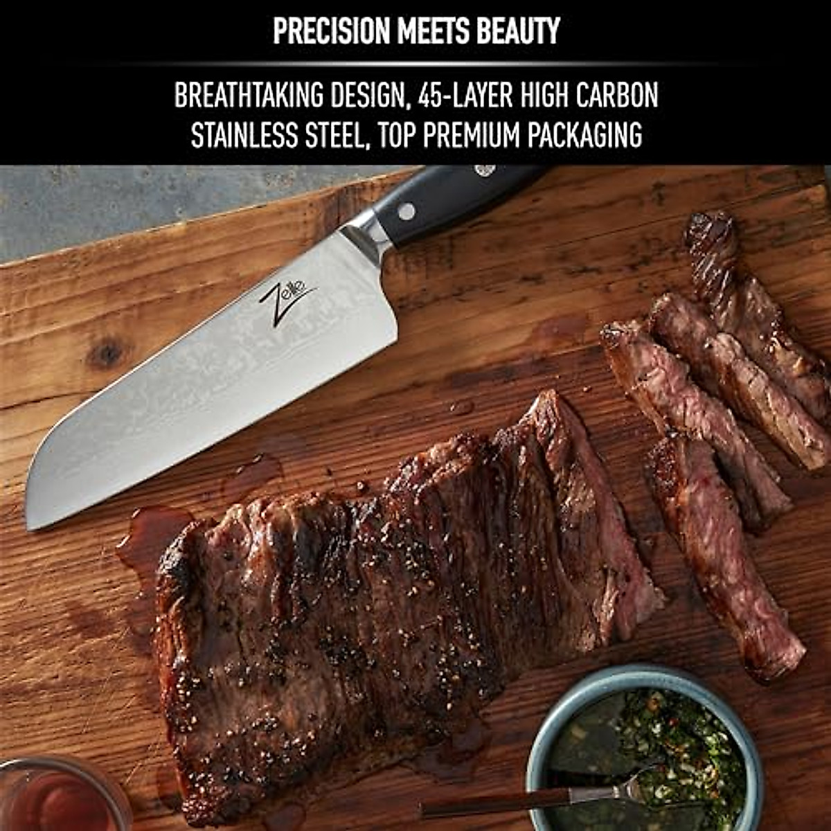 Zelite Infinity 7 Inch Santoku Knife - Japanese Chef Knife with Deep 53mm Blade; Japanese AUS-10 Super Steel 45-Layer Damascus Kitchen Knife with Tsunami Rose Damascus Pattern - Luxurious Gift Box