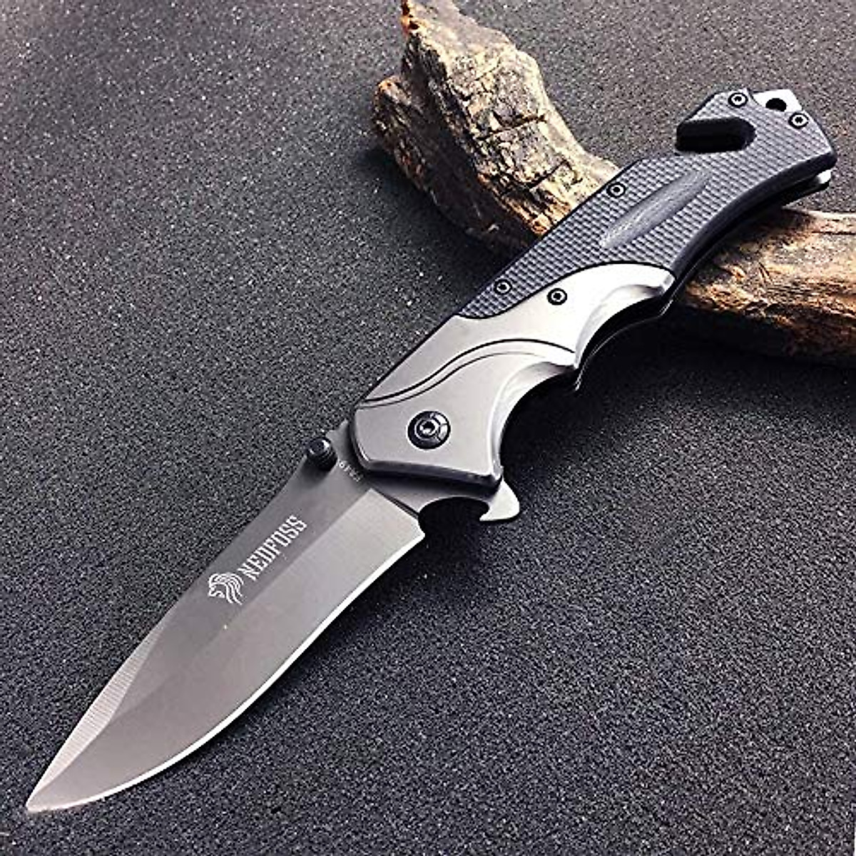 NEDFOSS Pocket Knife for Men, 4-in-1 Multitool Folding Knife with Glass Breaker, Seat Belt Cutter, Bottle Opener, Survival Knife for Emergency Rescue Situations, Home Improvements (FA49)
