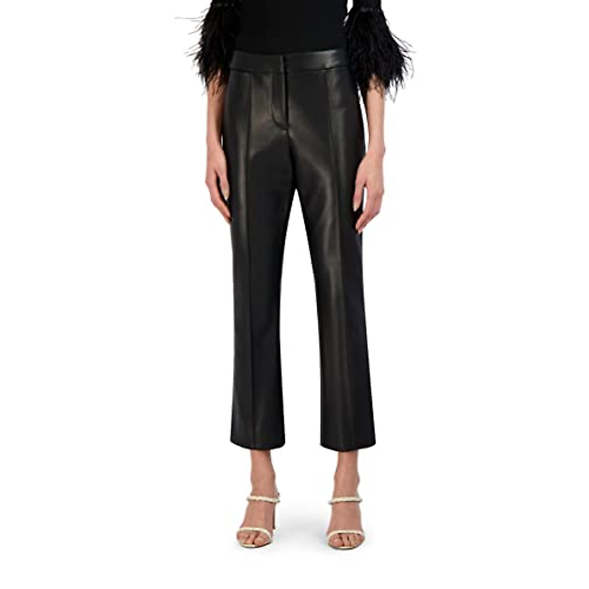 BCBGMAXAZRIA Women's Cropped Flare Leg Faux Leather Pant Functional Back Welt Pockets Trouser, Black, 6