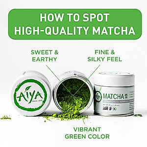 Aiya Authentic Japanese Premium First Harvest Ceremonial Grade Matcha Green Tea Powder - Vegan-Friendly, Zero Sugar, Gluten-Free - 30g Tin