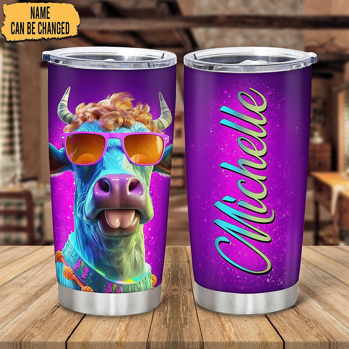 Hyturtle Personalized Cow Tumbler Gifts for Men Women - Birthday Christmas Gifts for Cow Lovers - Cow Lovers Gift - Funny Cow Tumbler - Cow Custom Name 20oz Vacuum Insulated Stainless Steel Tumbler