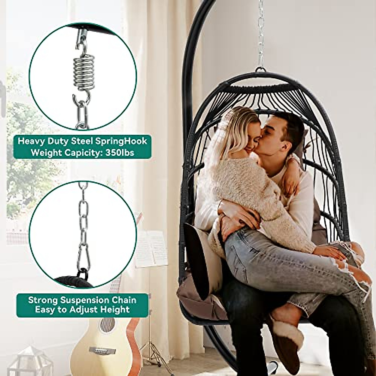 YITAHOME Hanging Egg Swing Chair Outdoor Wicker Hammock Chairs Indoor with Steel Stand UV Resistant Cushion 350lbs for Patio, Bedroom, Garden and Balcony, Brown