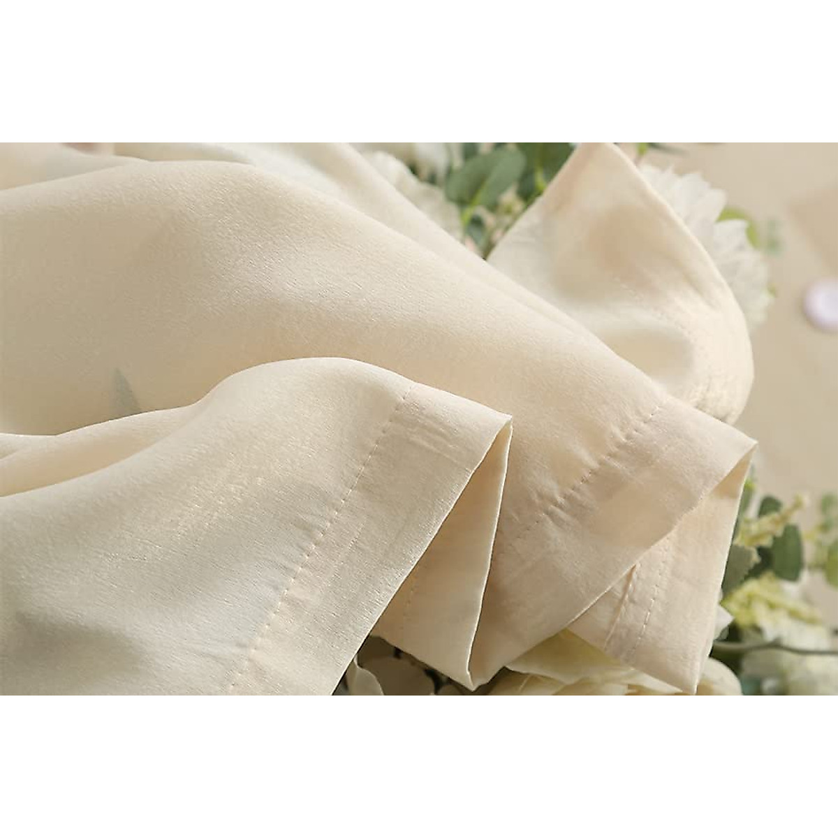 Cytdkve 2 Panels 4.8 Feet x 10 Feet Butter Cream Velvet-Like Wedding Backdrop Curtain Drapes, Silky Soft Window Curtains Panels for Wedding Ceremony Birthday Party Decorations