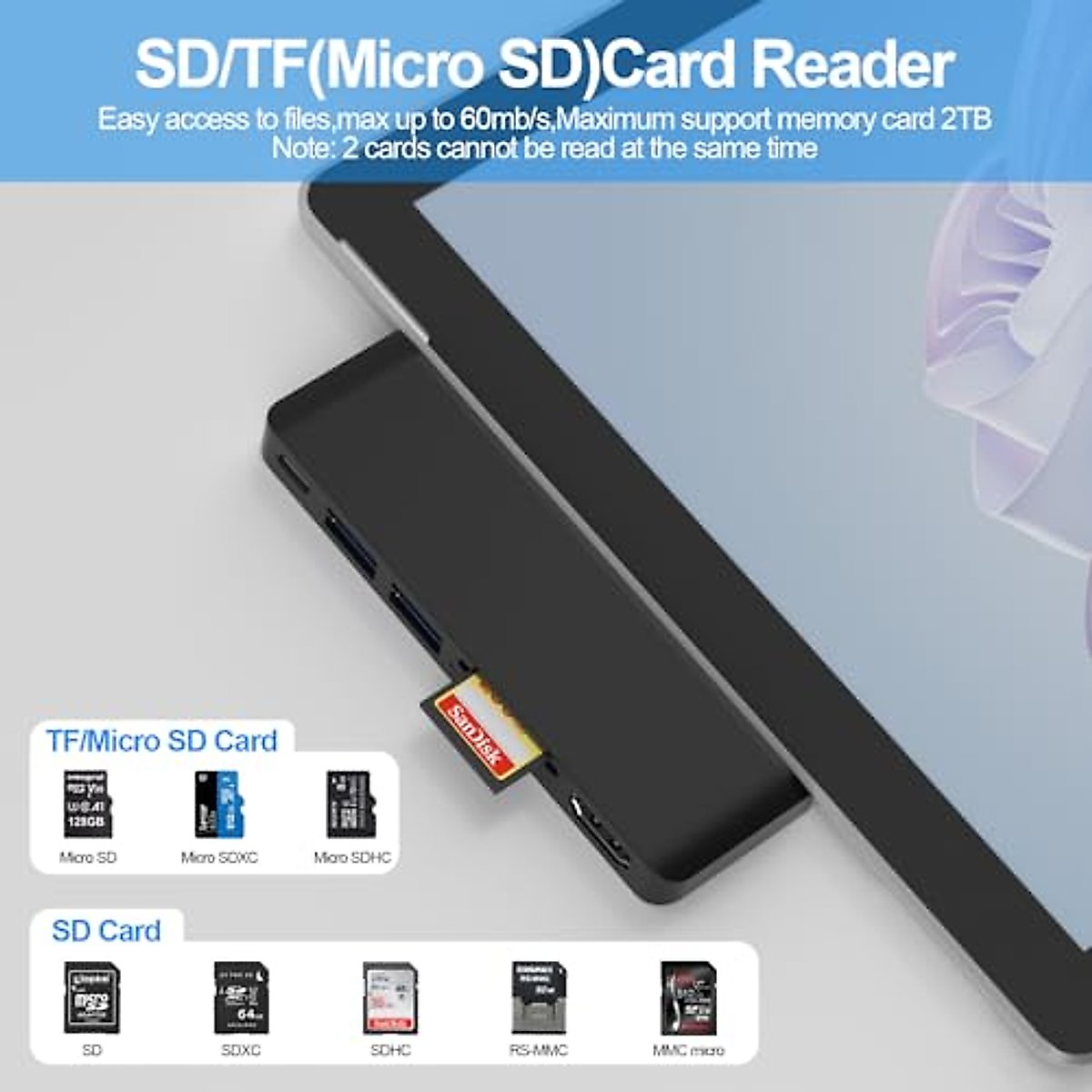 Surface Pro 9/10/11/X Accessories, Surface Pro 9 Docking Station with 4K HDMI, USB-C Thunerbolt 4 (Display+Data+PD Charging), 2 USB 3.0, SD/TF Card Reader for Surface Pro 9/Pro10/Pro11/ProX