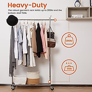 HOUSE AGAIN Adjustable 2-in-1 Heavy Duty Garment Rack & Coat Rack, 66" L, Rolling Clothes Rack with Lockable Wheels, Clothing Rack for Hanging Clothes, Commercial Grade, Freestanding, Chrome(Sliver)…