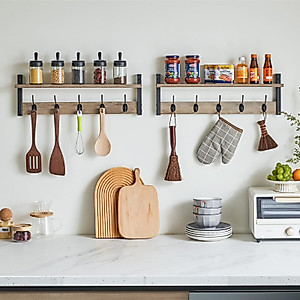 YMYNY Coat Rack Shelf Wall Mounted, Coat Hooks with Storage, Wall Floating Shelf with 5 Metal Hooks, 23.6" Entryway Floating Shelf for Kitchen, Bedroom, Bathroom, Silver Gray UHWS004Y