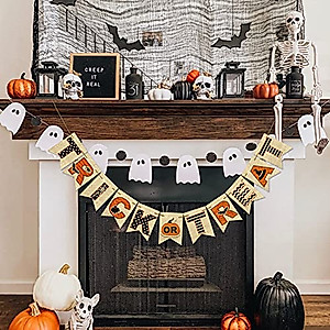 AVOIN Trick or Treat Banner No DIY Required Chevron Polka Dot Spider Web Bat Pumpkin Witch Hat, Rustic Pennant Decoration for Halloween Party Doorway Mantels Wall