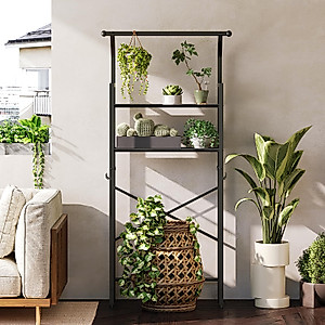 YATINEY Over The Toilet Storage, 2-Tier Bathroom Organizer Shelves with Hooks, Multifunctional Vertical The Toilet Shelf Storage Rack for Bathroom, Black TR01BB