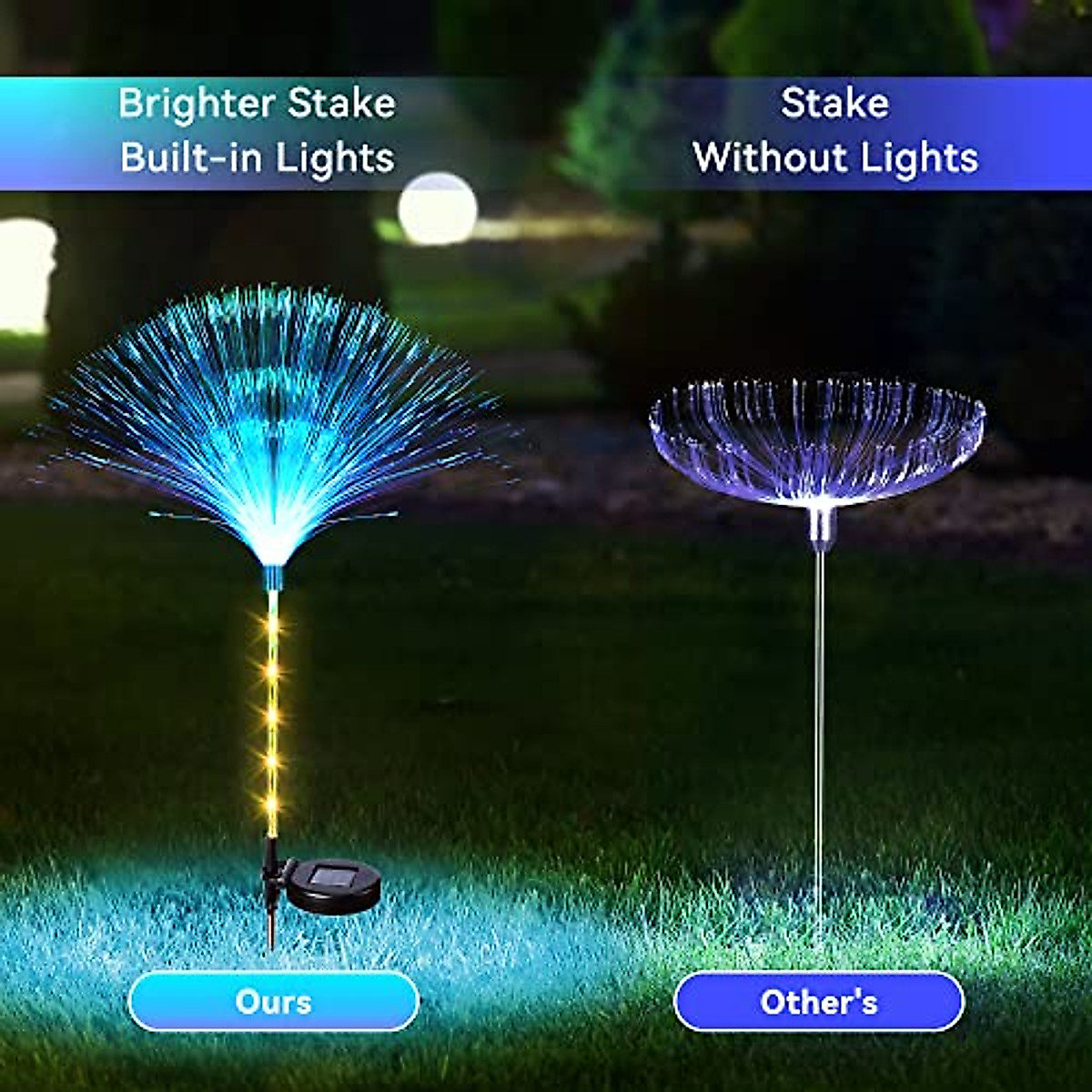 ODEETRONIC Solar Garden Lights Outdoor, 7 Color Changing Solar Powered Optical Fiber Lights, Waterproof Solar Flower Lights, Landscape Solar Stake Lights for Yard Pathway Patio Lawn Decor, 4 Pack