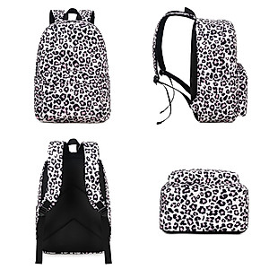 Mimfutu Leopard School Backpack for Teen Girls, 3-in-1 Kids Backpack Bookbag Set School Bags with Lunch Box Pencil Case